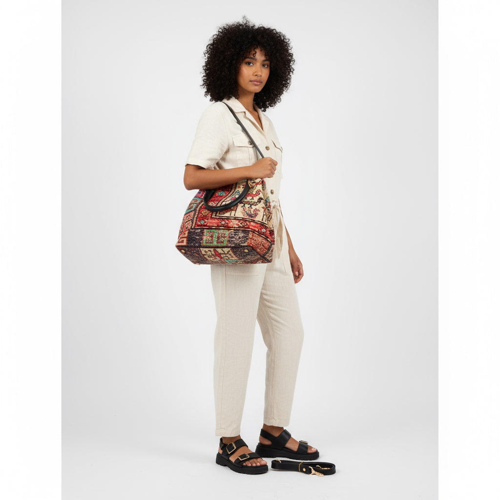 Cuzco Kilim Shoulder Leather Bag | Carryall Kilim Leather Bag ...